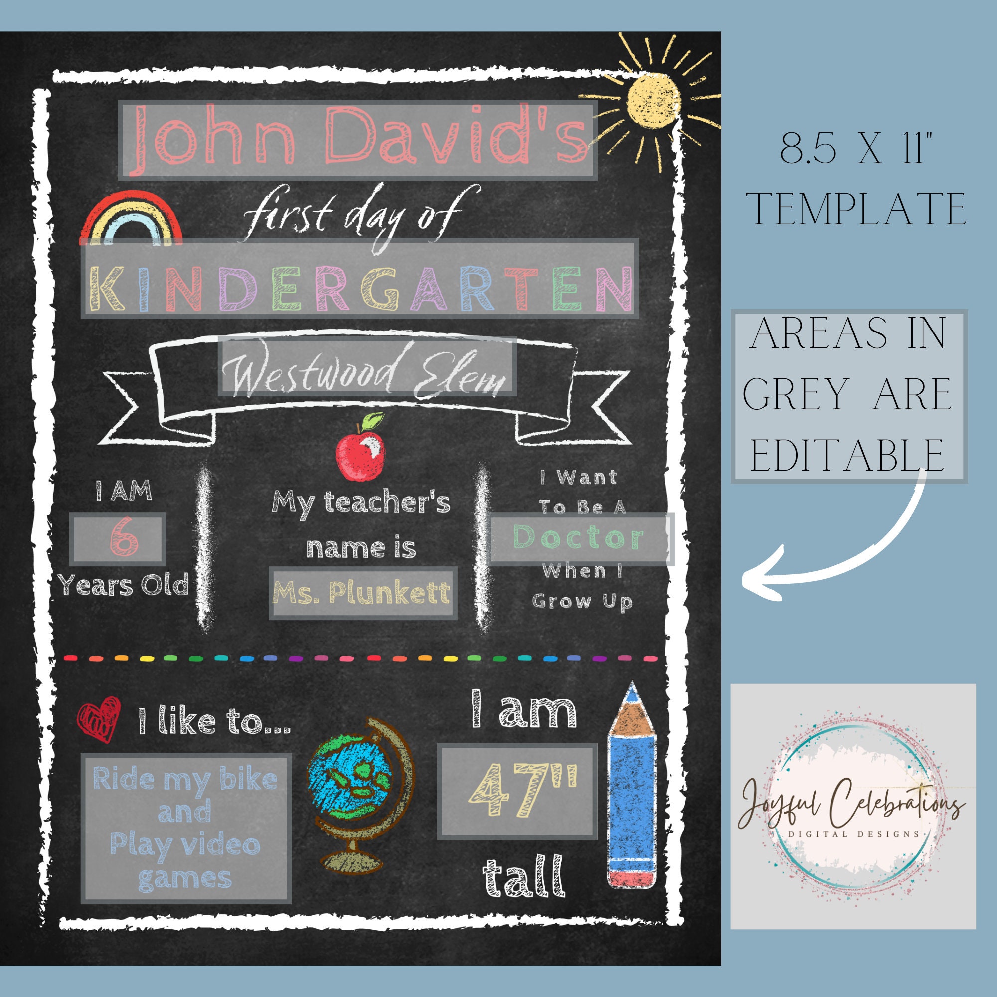 Editable First Day of School Sign, Chalkboard Back to School Sign ...