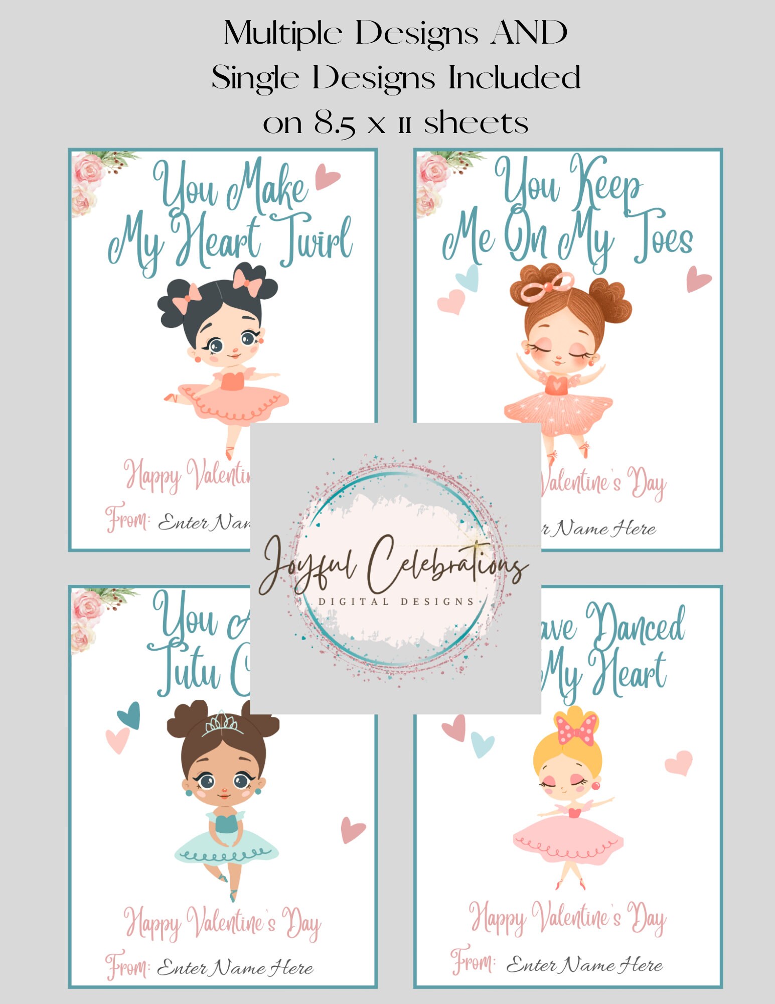 Instant Download Ballerina Printable Valentine's Day Cards Editable ...
