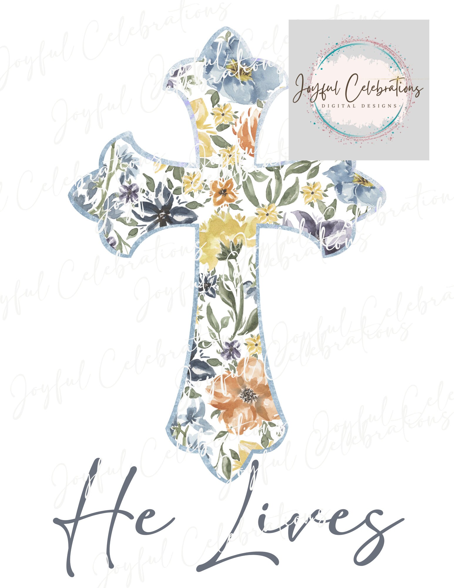 Él vive Cruz floral PNG / Clipart / Descarga instantánea / Arte ...