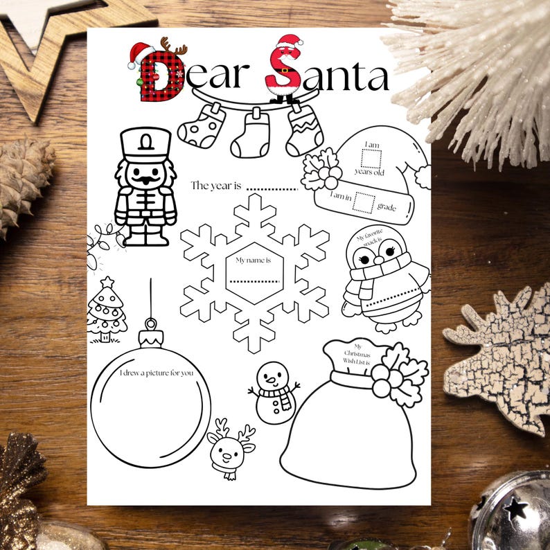 Printable Letter to Santa Coloring Page Christmas Wish List for Kids ...