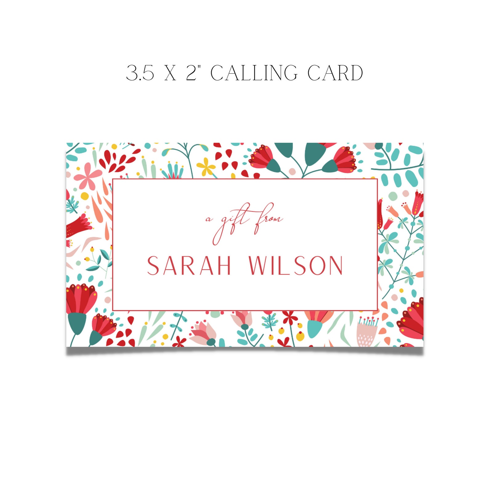 Personalized Red and Turquoise Flower Calling Card | Business Card ...