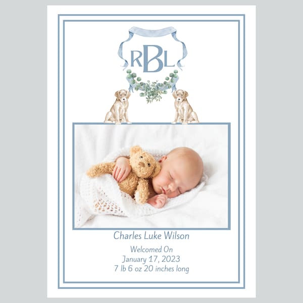 Monogram Crest Birth Announcement - Etsy