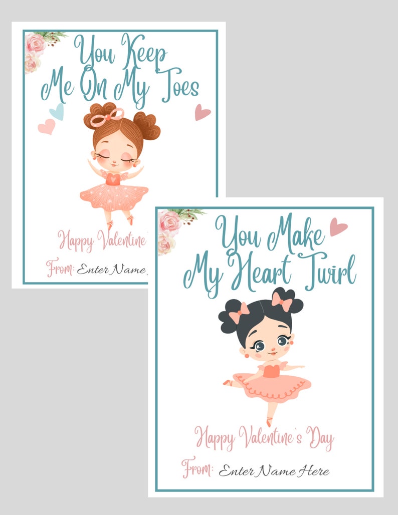 Instant Download Ballerina Printable Valentine's Day Cards Editable ...