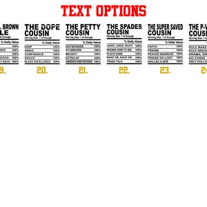 Cousin Nutrition Facts Shirts, Family Reunion Cousins Nutrition Facts ...