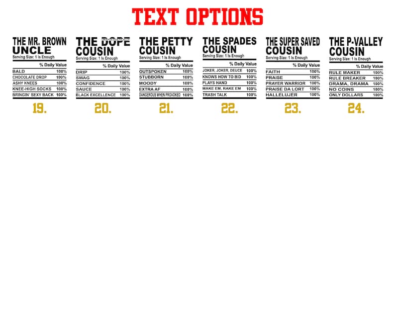 Cousin Nutrition Facts Shirts, Family Reunion Cousins Nutrition Facts ...