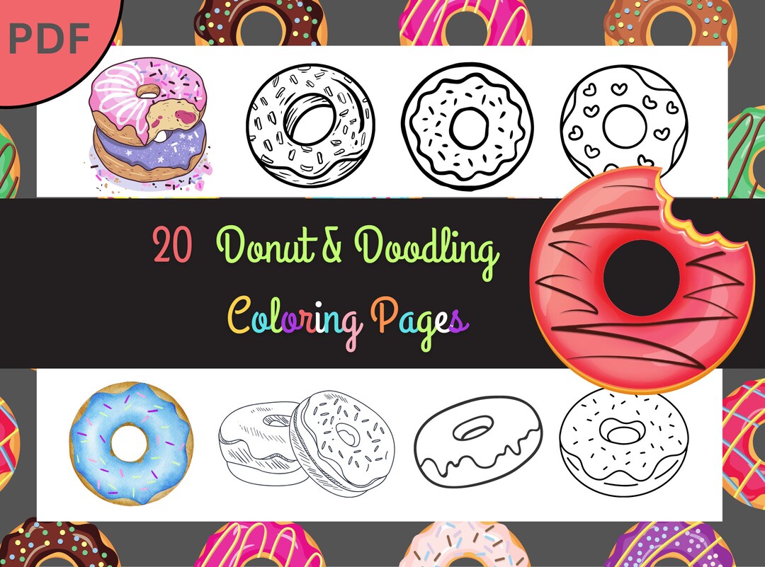 20 Donut Printable Coloring Page party Favor instant - Etsy