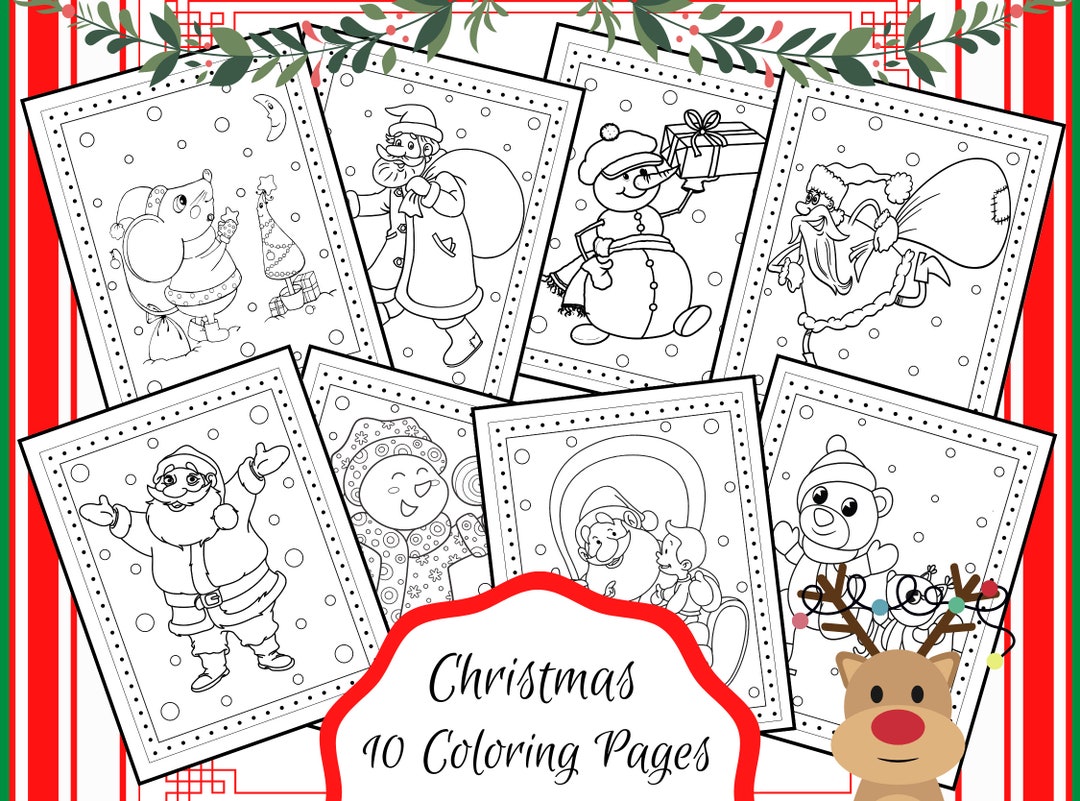 10 Kids Christmas Coloring Pages Bundle Santa Claus Snowmen - Etsy