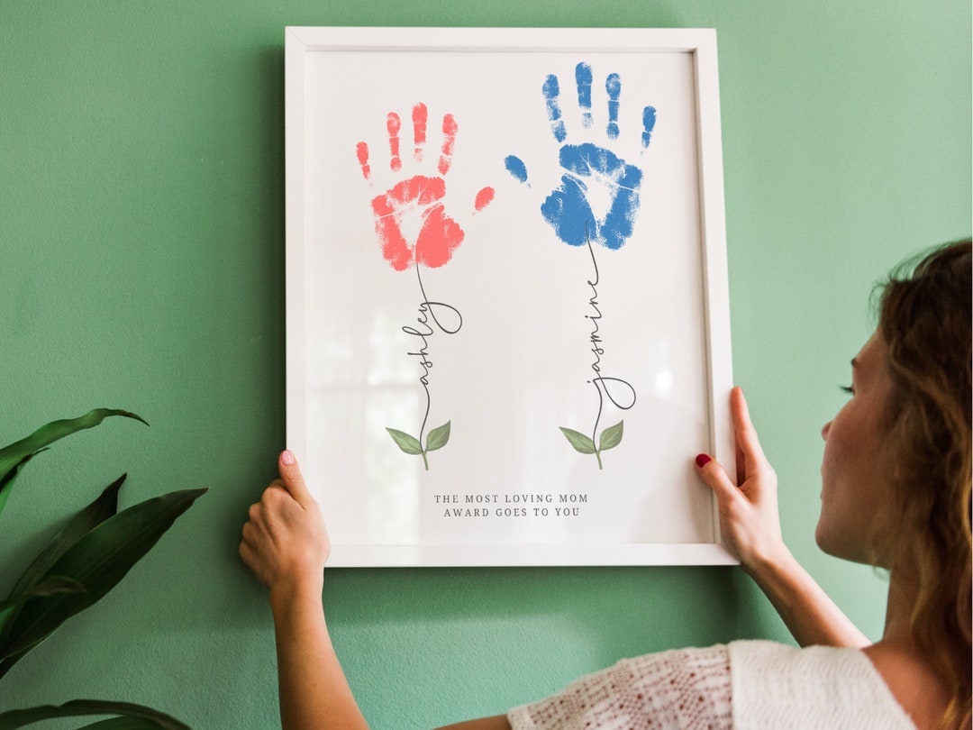 Custom Names Handprint Mother's Day Keepsake Grandma Floral Art Flower ...