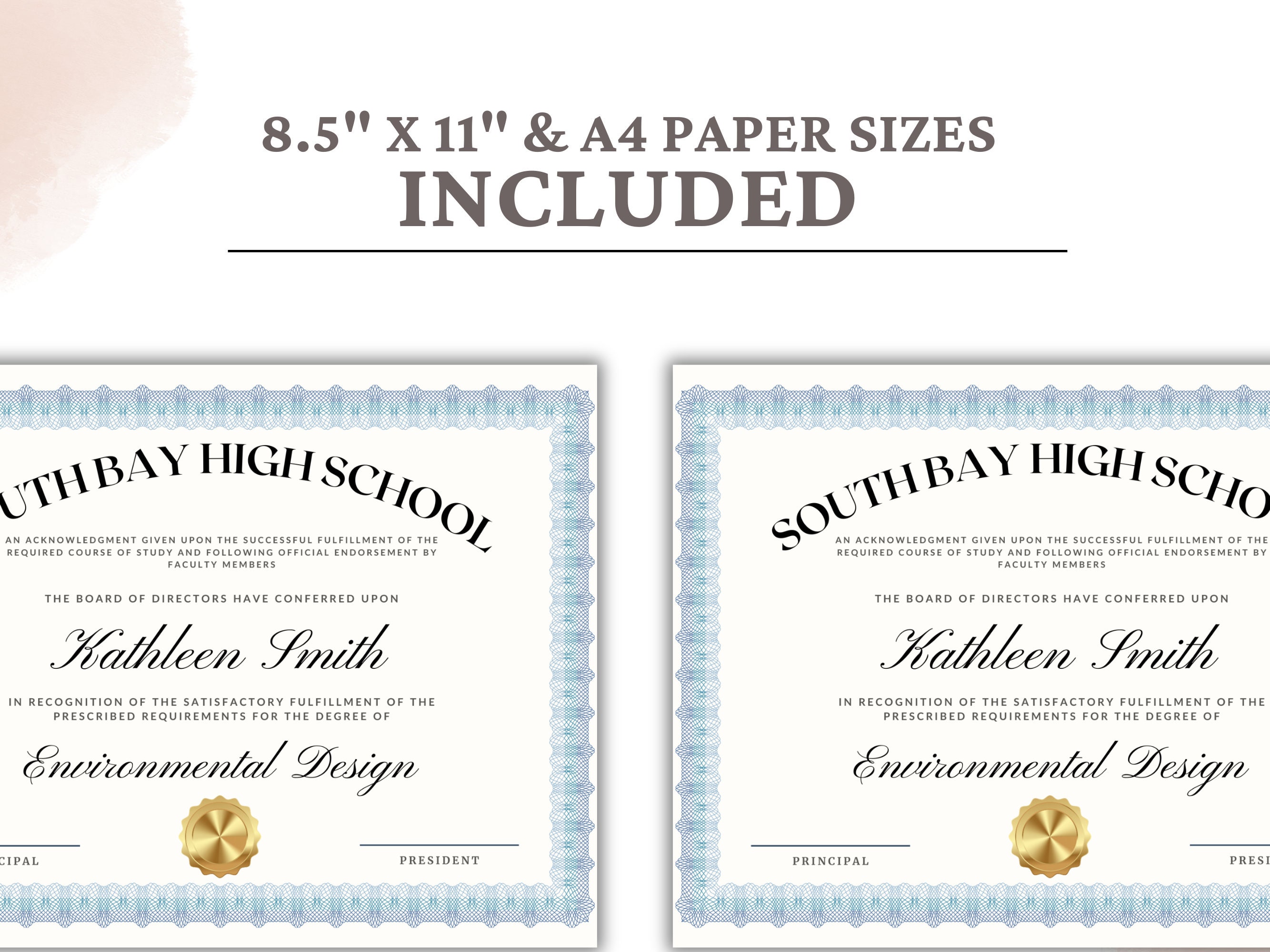 GED Diploma With Gold Seal Template Printable and Editable With Canva ...