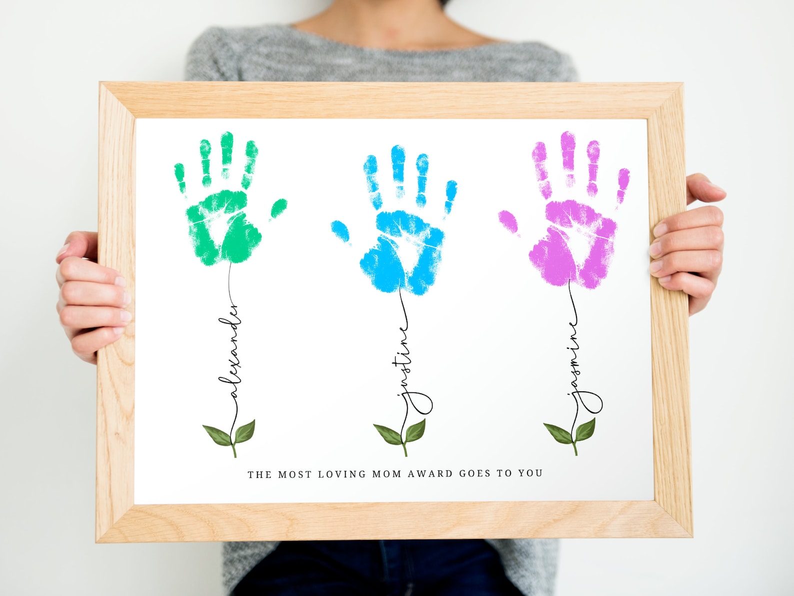 Custom Names Handprint Mother's Day Keepsake Grandma Floral Art Flower ...