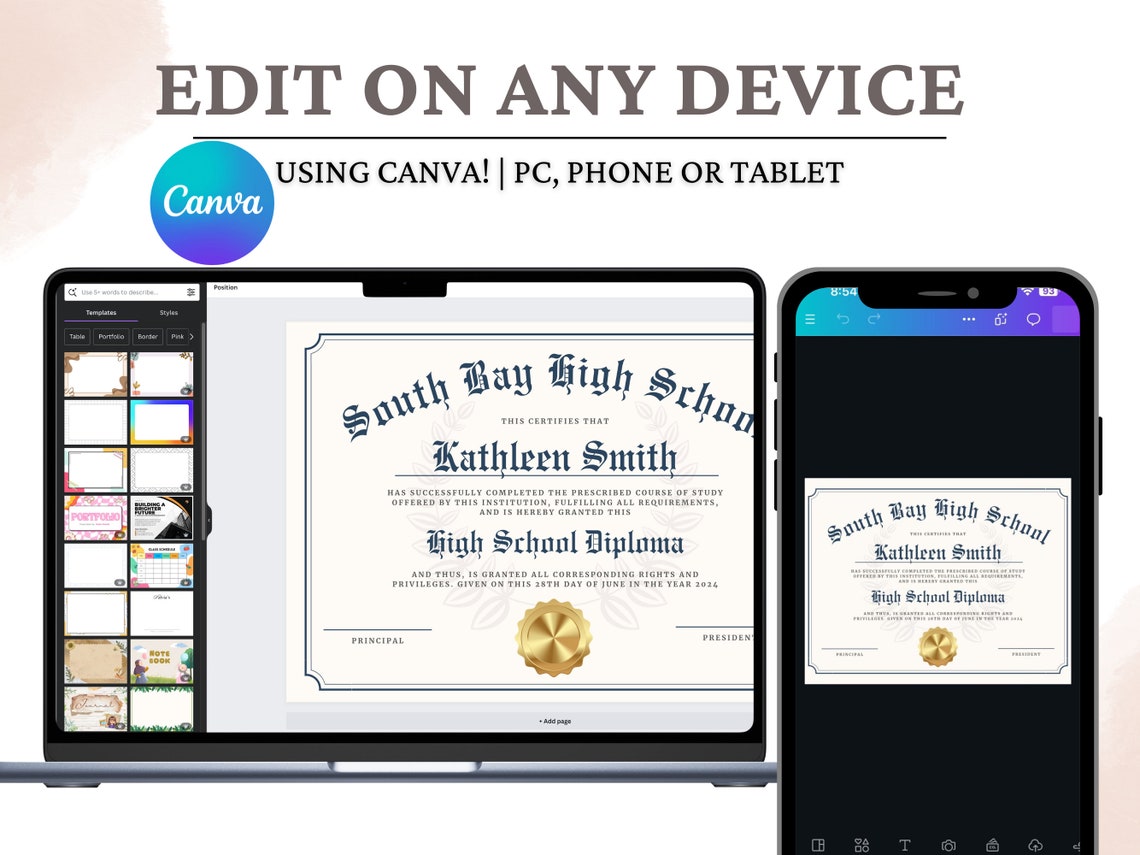 Personalized High School Diploma, Home School Diploma, Diploma Template ...