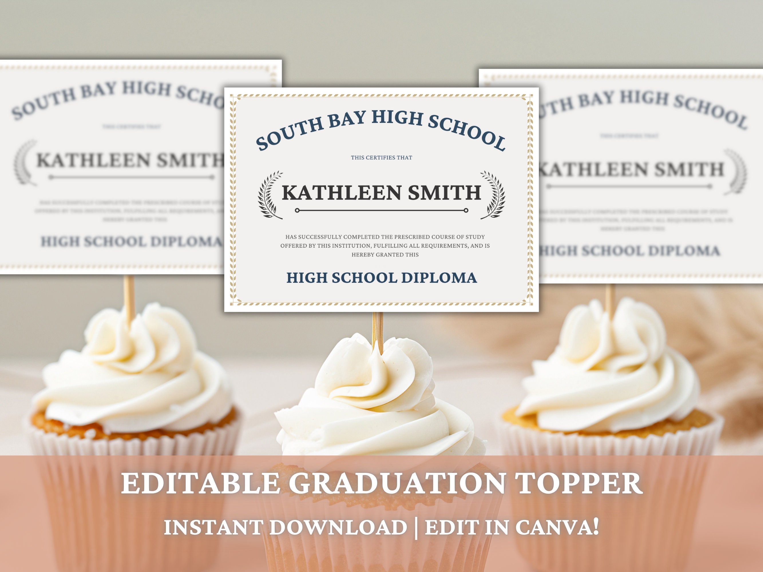 Editable Graduation Diploma Cupcake Toppers, Mini High School College ...