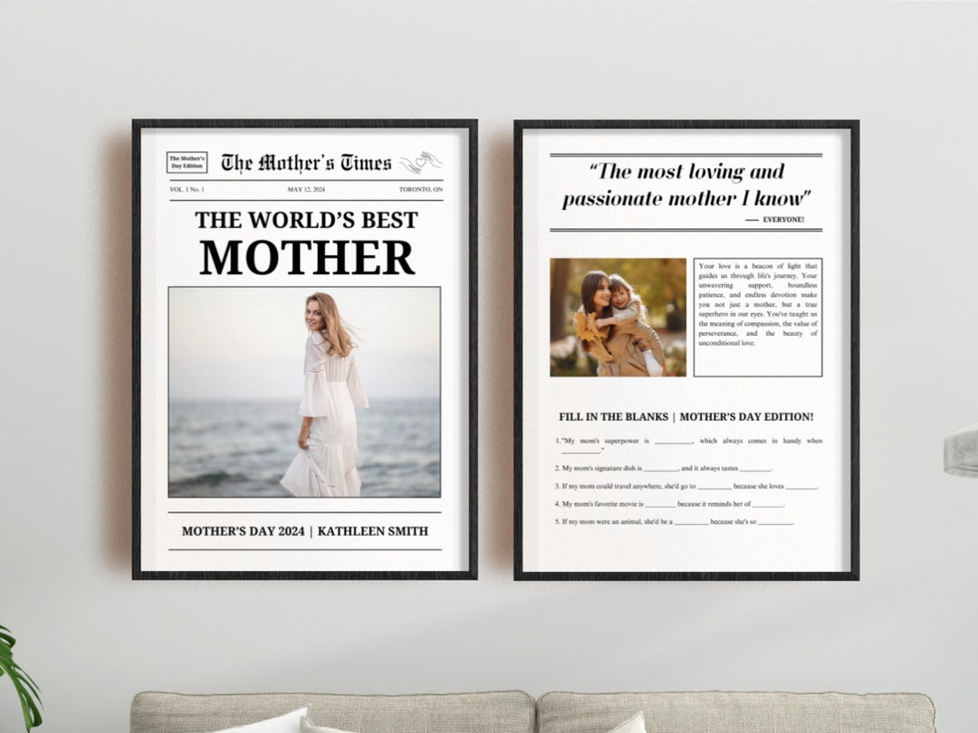 Mothers Day Newspaper Template, Mothers Day Gift Personalized, Mothers ...
