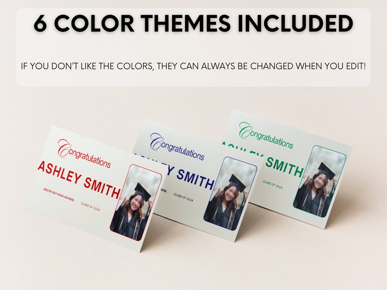 Editable Graduation Name Card Template, Printable Class 2023 Graduation ...