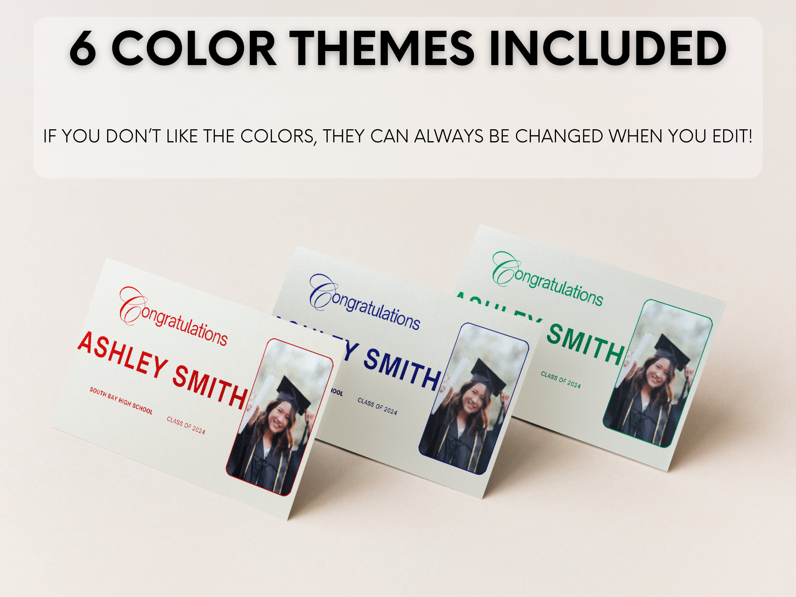 Editable Graduation Name Card Template, Printable Class 2023 Graduation ...