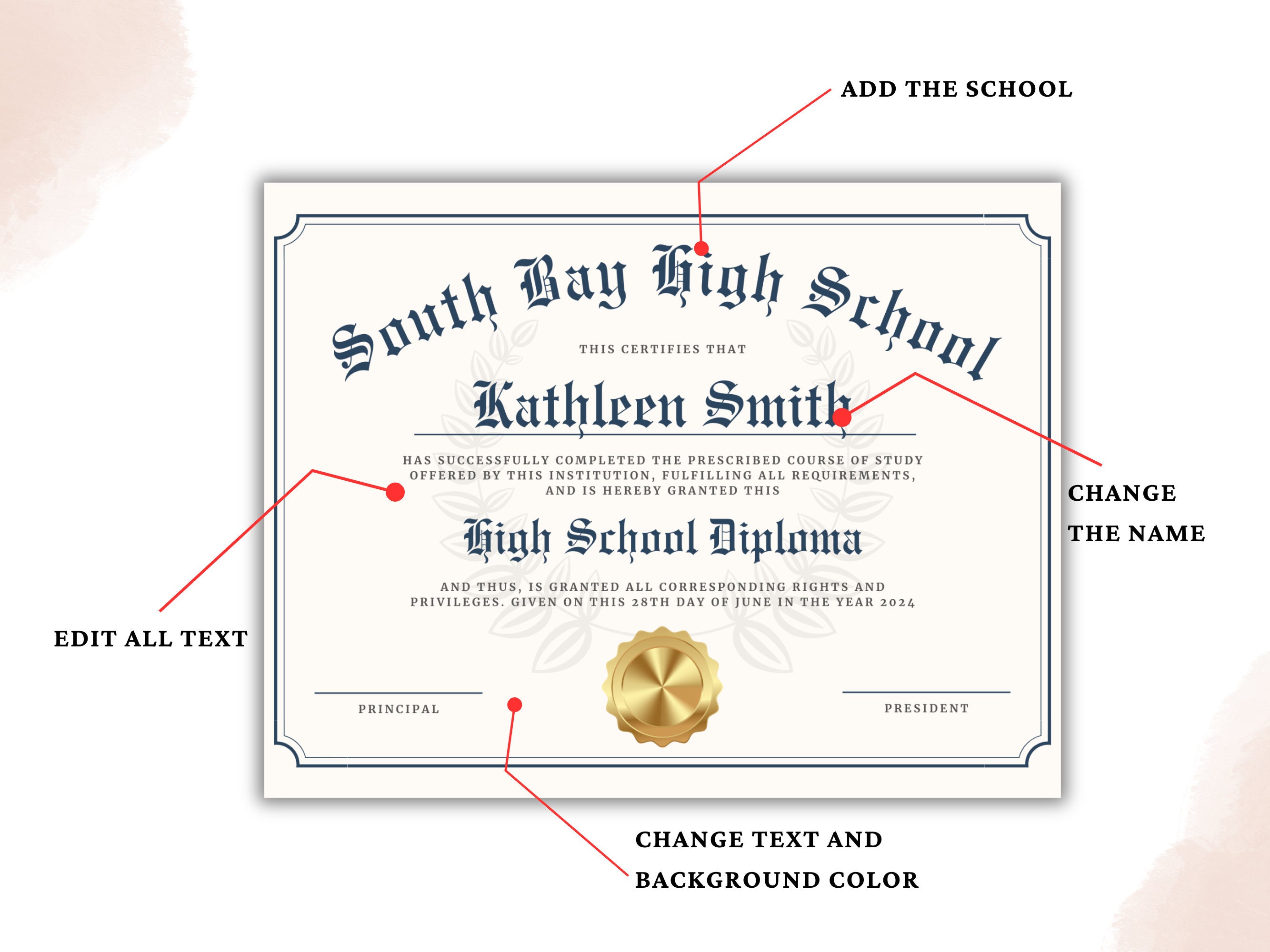 Personalized High School Diploma, Home School Diploma, Diploma Template ...