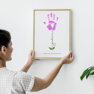 Custom Names Handprint Mother's Day Keepsake Grandma Floral Art Flower ...