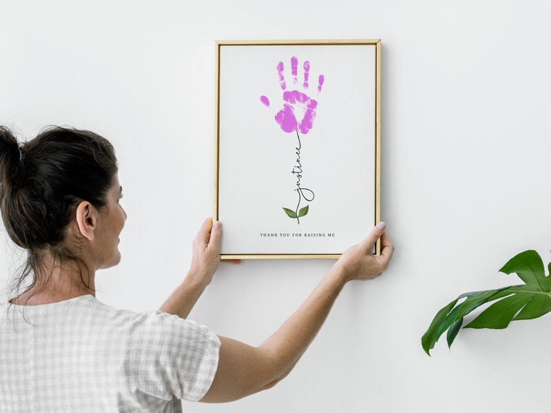 Custom Names Handprint Mother's Day Keepsake Grandma Floral Art Flower ...