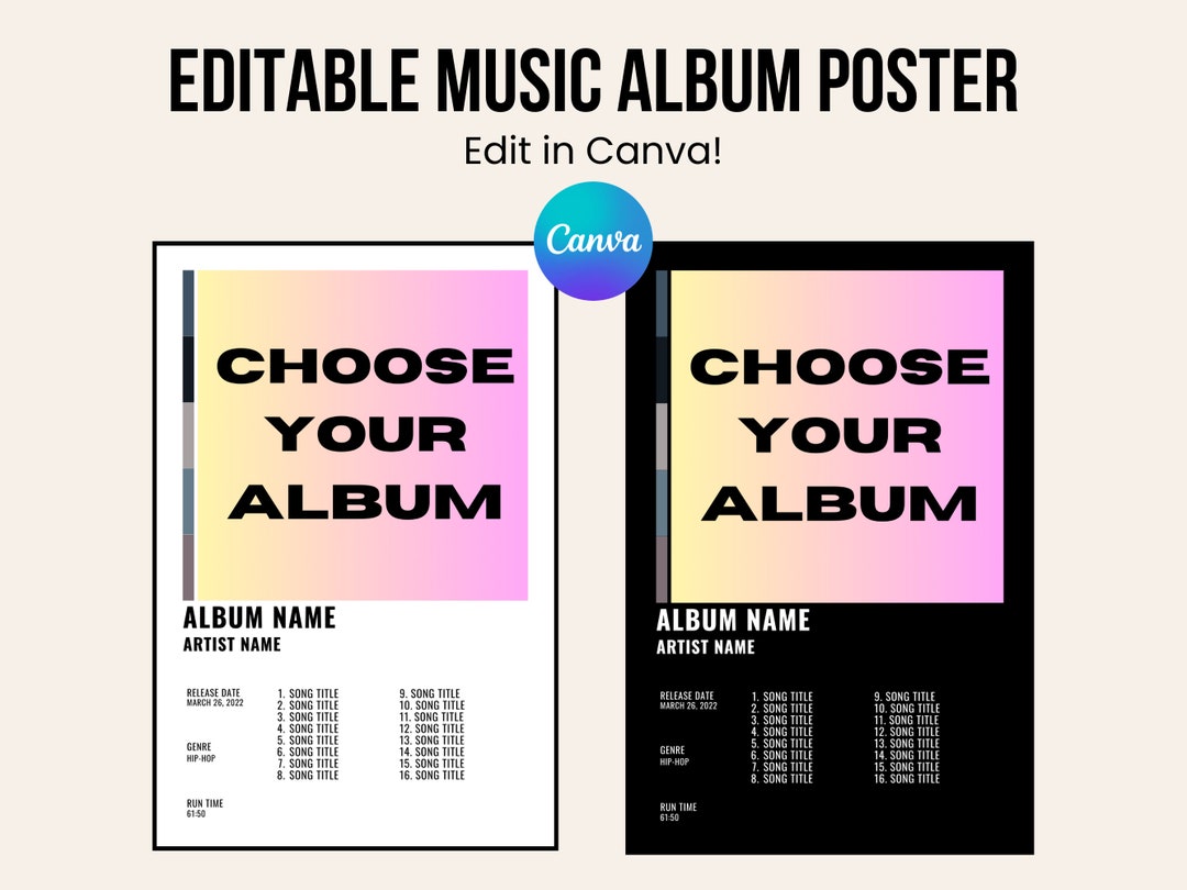 Album Cover Poster Canva Template, Editable Digital Music Poster, Personalized Album Print ...