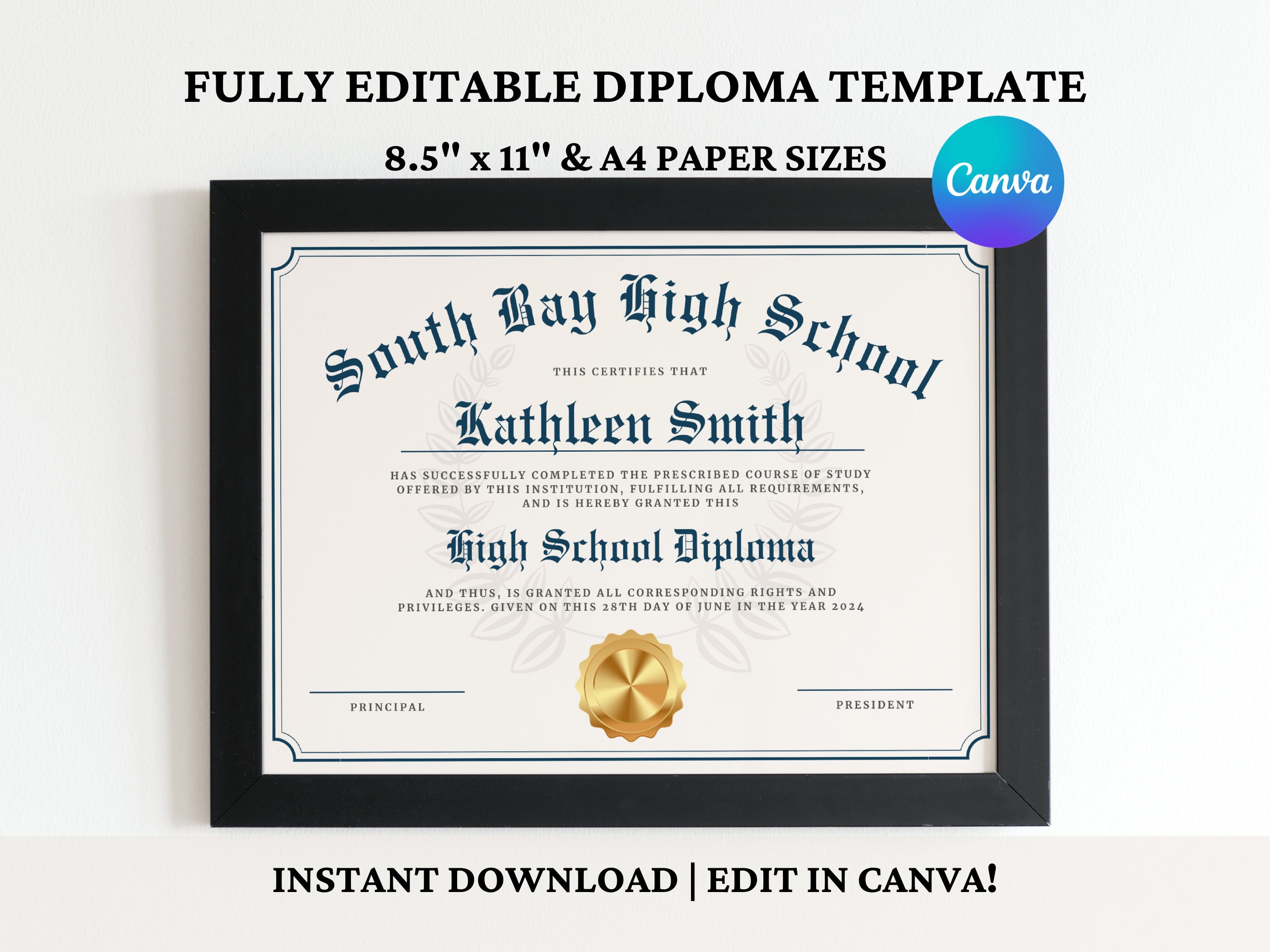 Personalized High School Diploma, Home School Diploma, Diploma Template ...