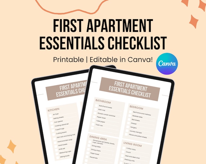 First Apartment Essentials Checklist Printable, Editable in Canva ...
