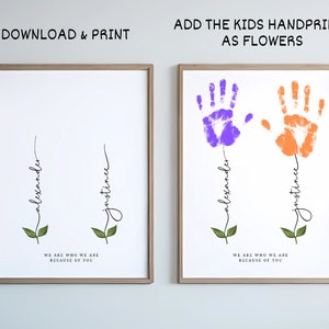 Custom Names Handprint Mother's Day Keepsake Grandma Floral Art Flower ...