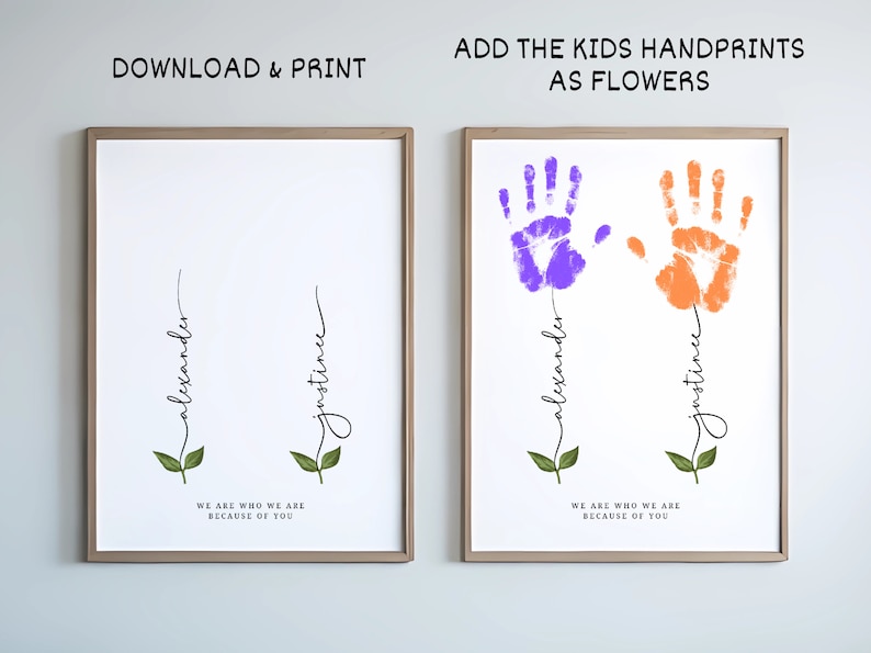 Custom Names Handprint Mother's Day Keepsake Grandma Floral Art Flower ...