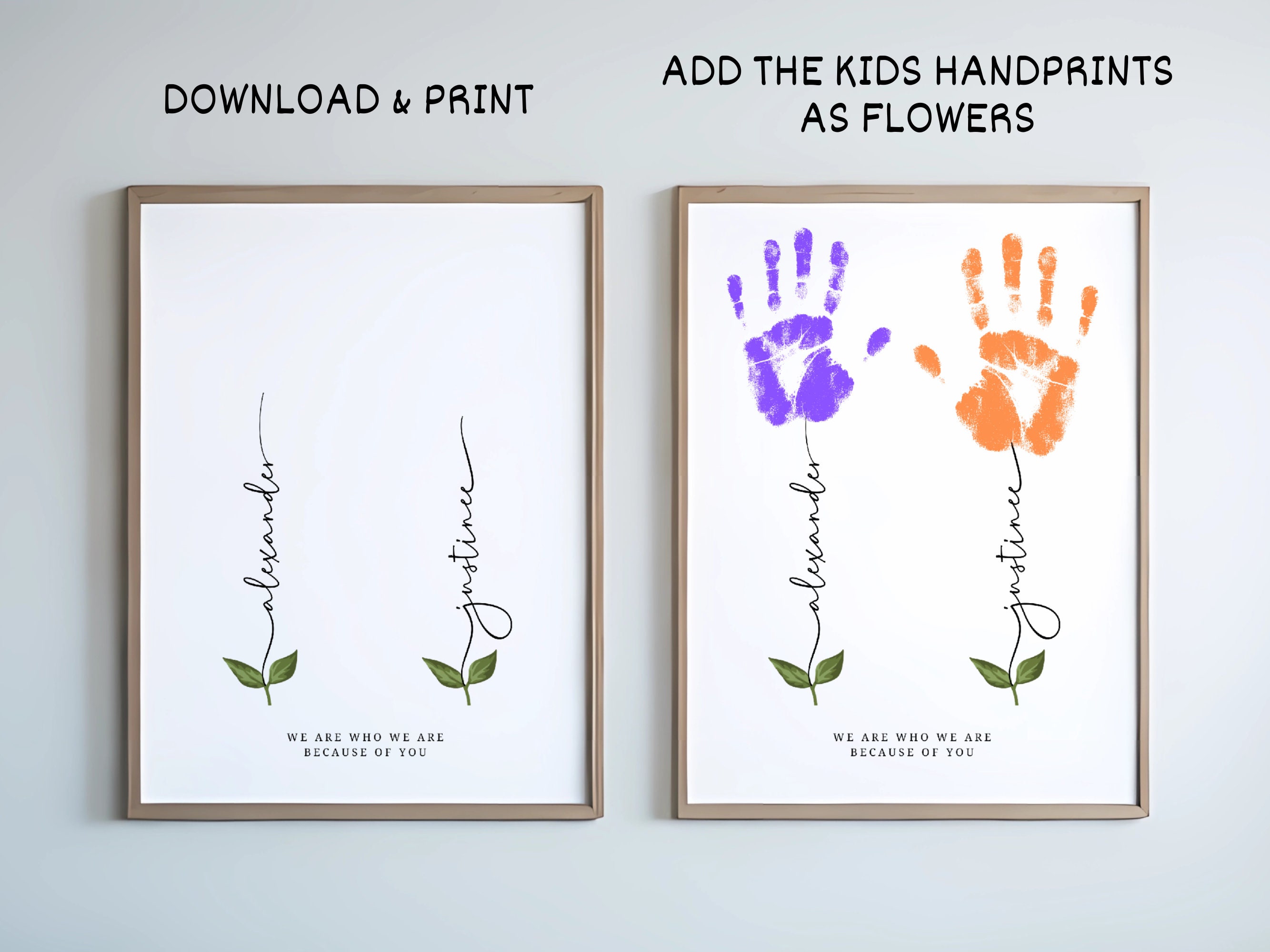 Custom Names Handprint Mother's Day Keepsake Grandma Floral Art Flower ...