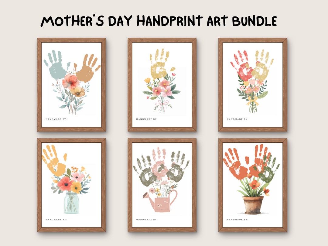 Mothers Day Flower Handprint Art Bundle, Printable | Mom Craft Gift ...