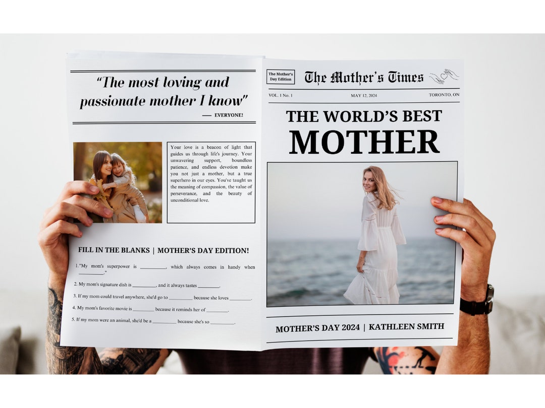 Mothers Day Newspaper Template, Mothers Day Gift Personalized, Mothers ...