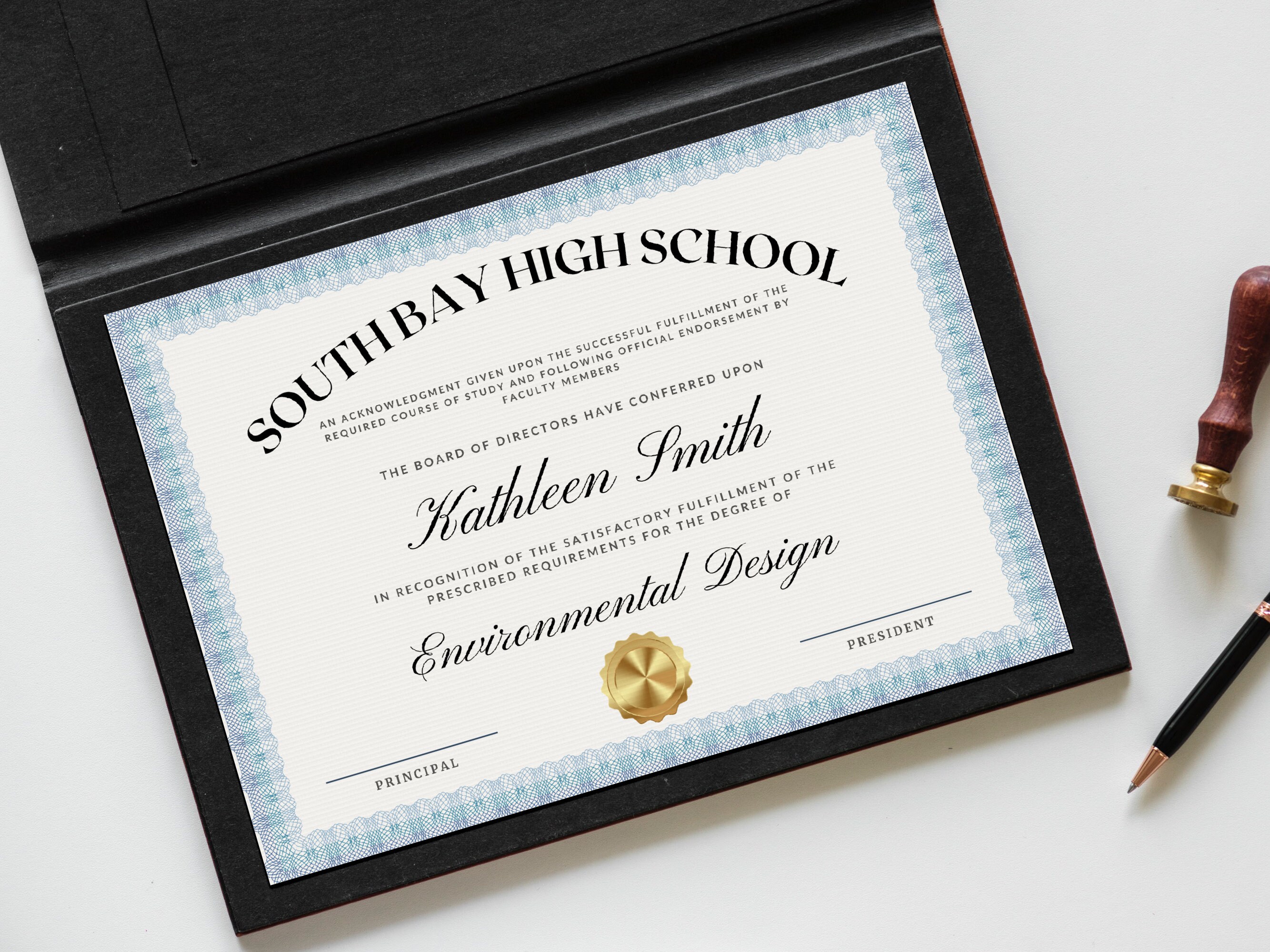 GED Diploma With Gold Seal Template Printable and Editable With Canva ...
