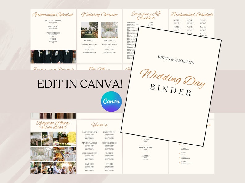 The Ultimate Wedding Day Binder Template, Edit in Canva, Wedding ...