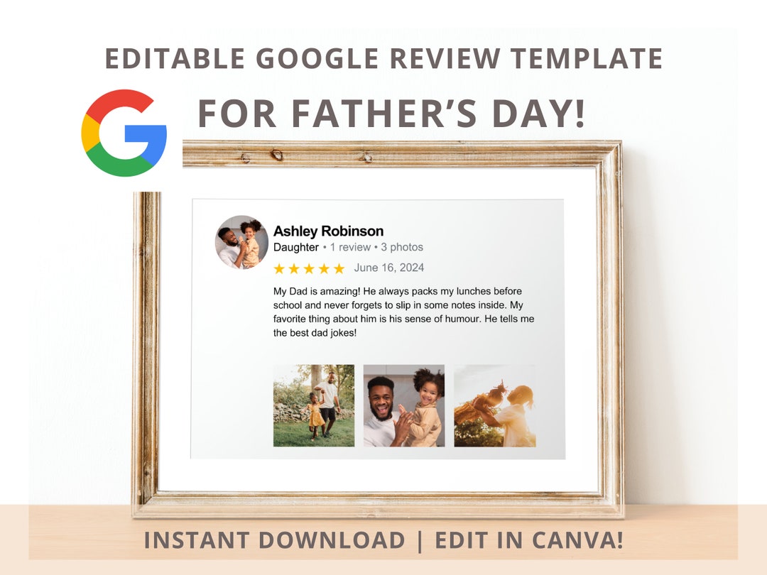 Personalized Google Review Poster, Funny Fathers Day Google Review ...