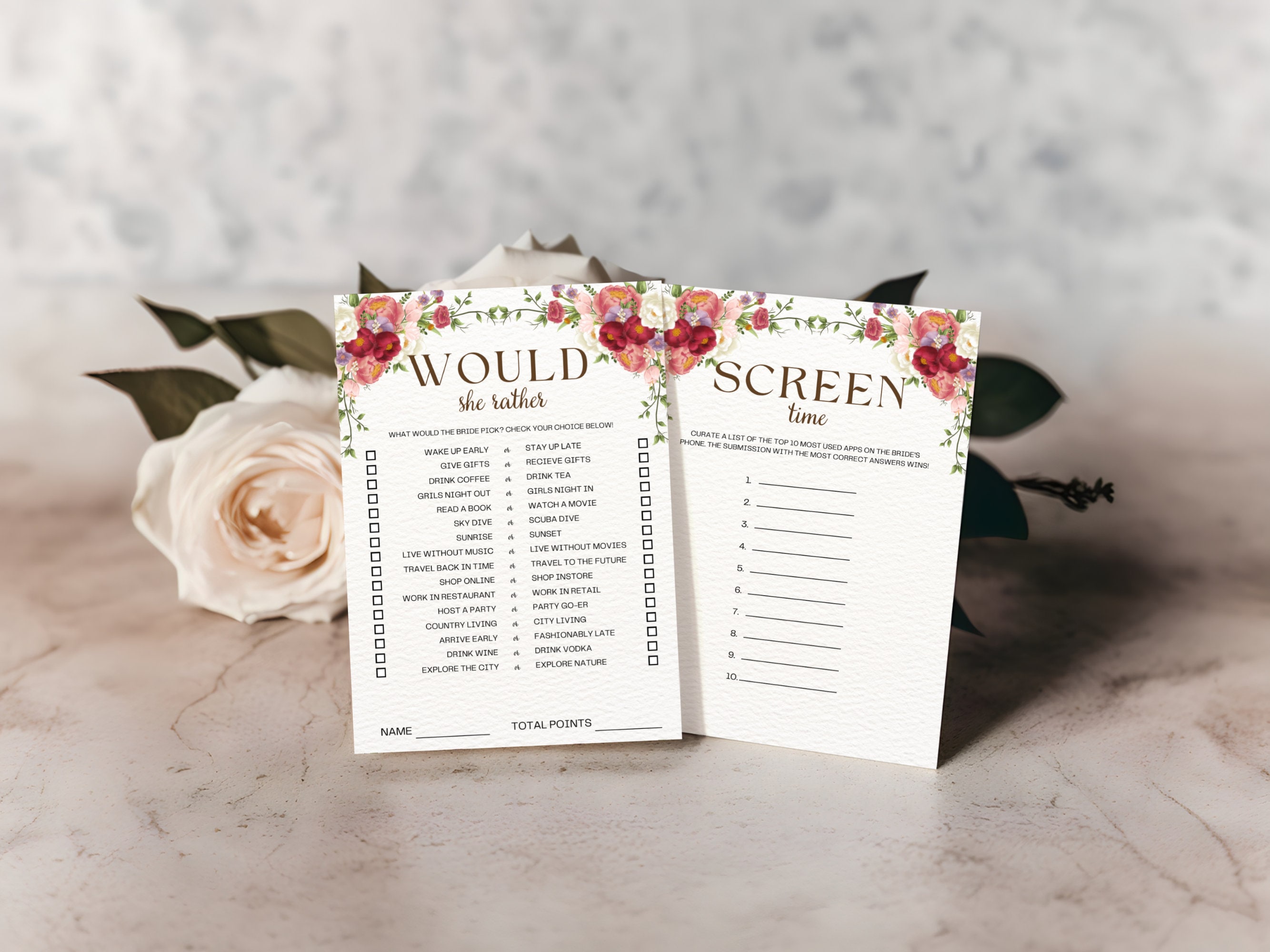 Bridal Shower Games, Floral Bridal Shower Editable Games, Printable ...