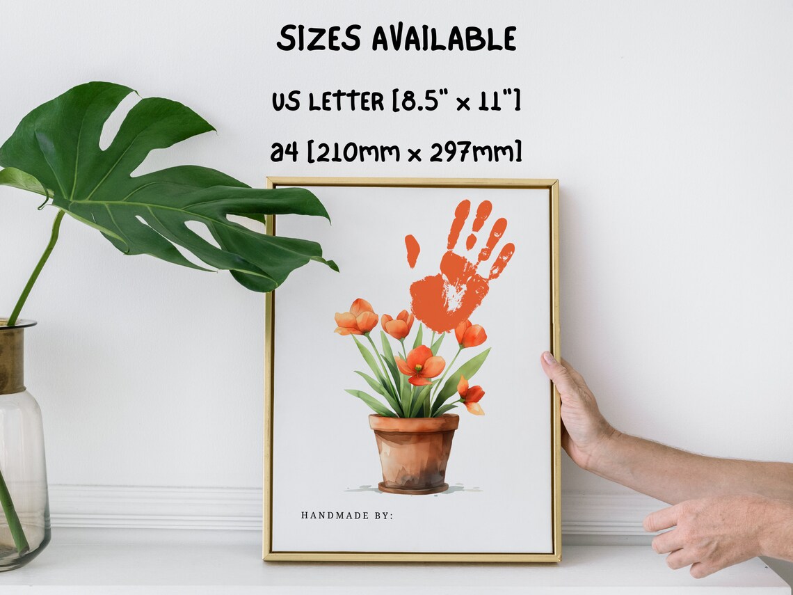 Flower Handprint Craft Art, Printable Mothers Day, for Mom or Grandma ...