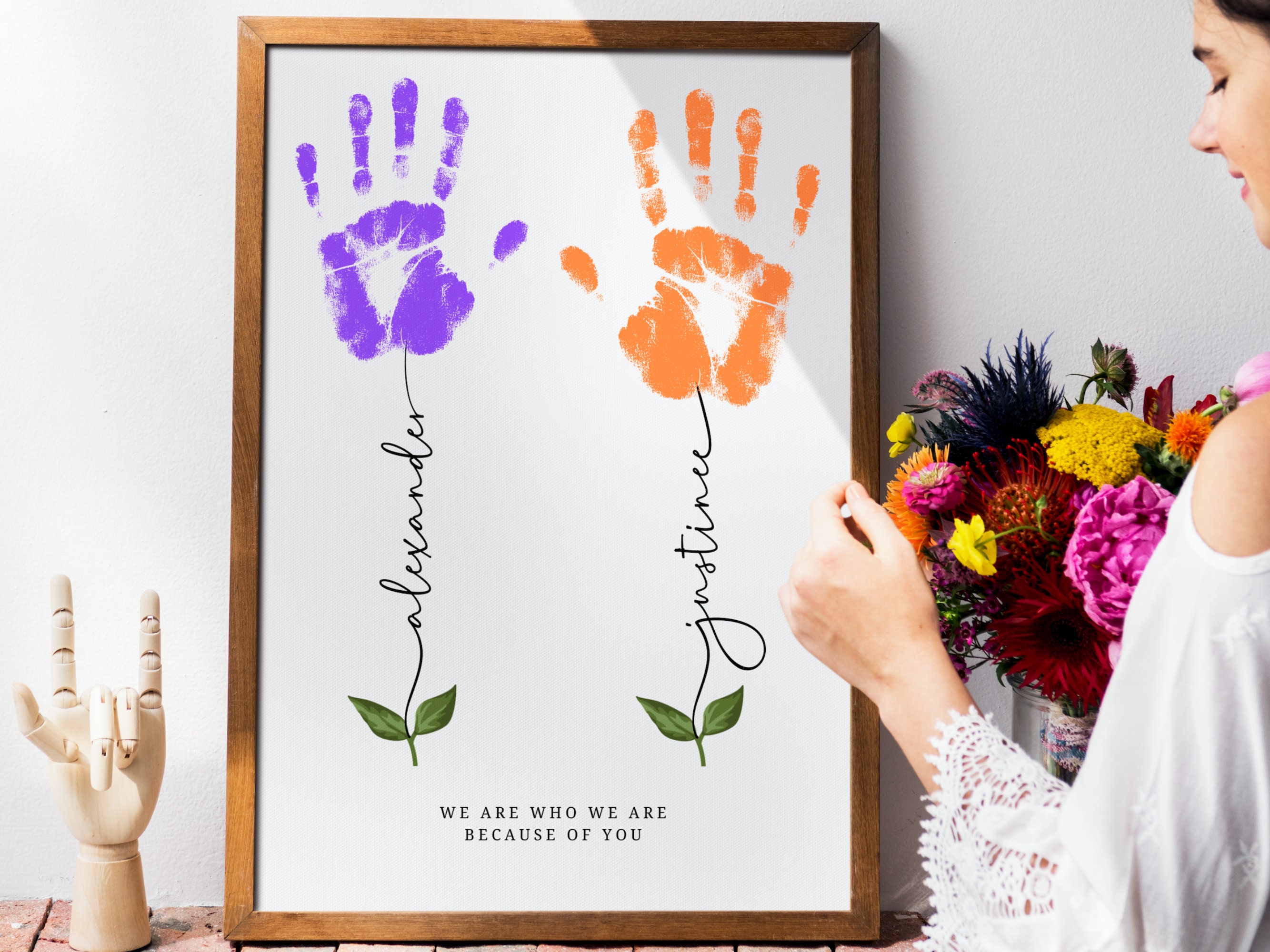 Custom Names Handprint Mother's Day Keepsake Grandma Floral Art Flower ...