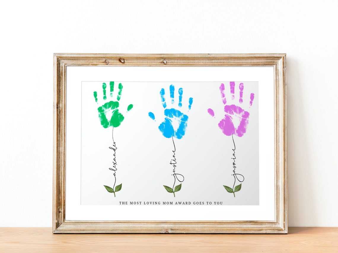 Custom Names Handprint Mother's Day Keepsake Grandma Floral Art Flower ...
