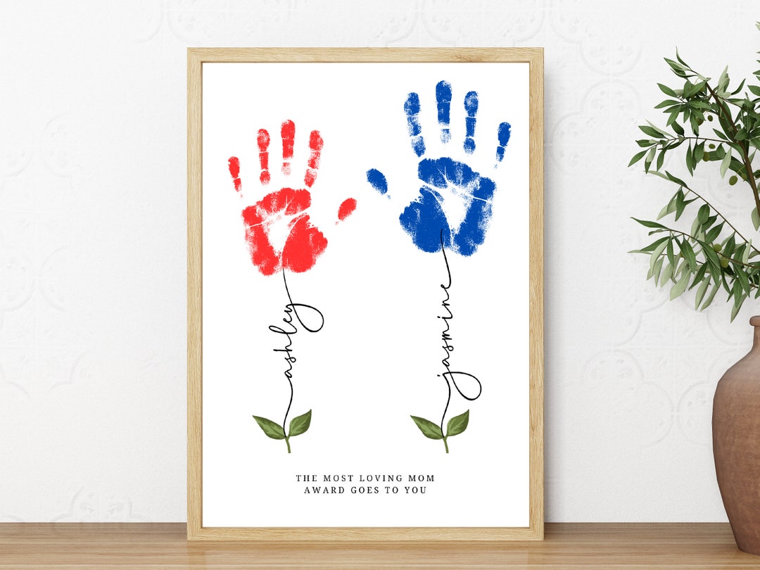 Custom Names Handprint Mother's Day Keepsake Grandma Floral Art Flower ...