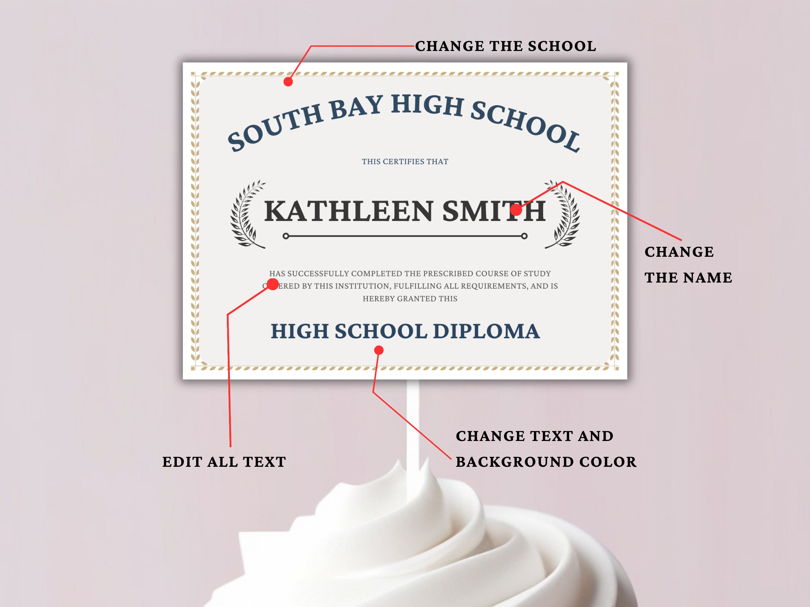 Editable Graduation Diploma Cupcake Toppers, Mini High School College ...