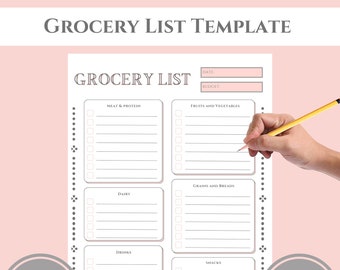 Grocery Checklist, Printable Grocery List, Grocery List Template ...
