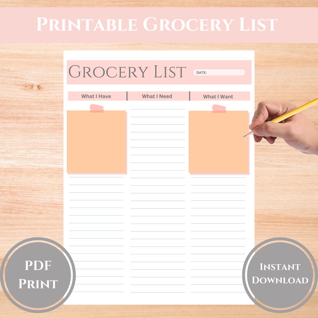 Grocery List Printable Shopping List for Groceries Checklist Digital ...