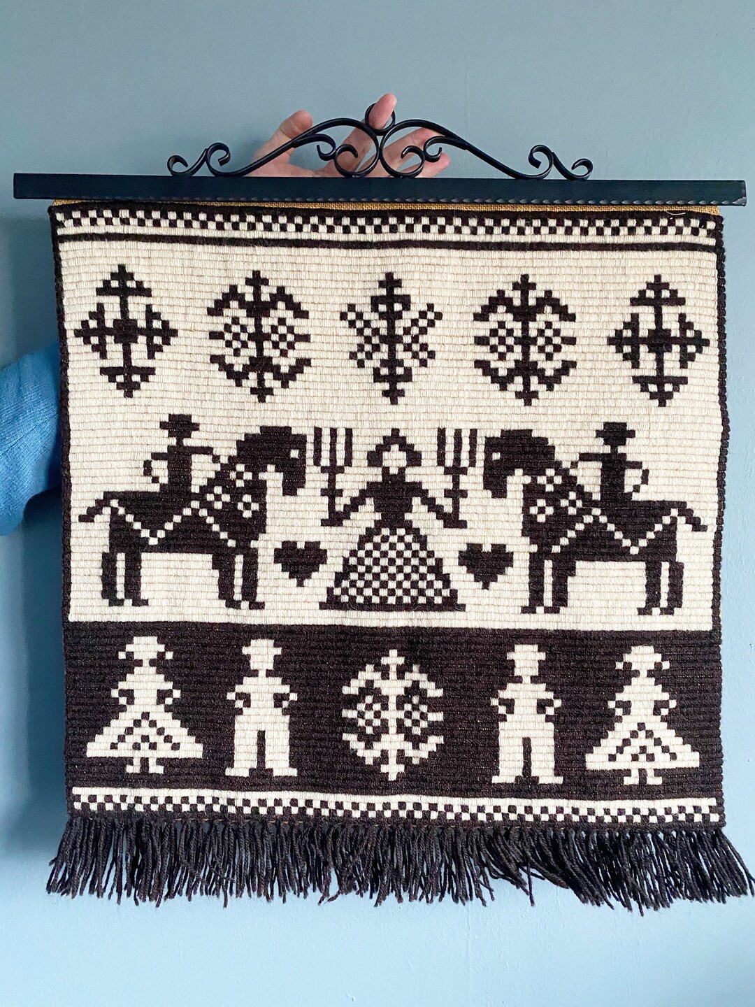 Vintage Norwegian Folk Art Brown and White Textile Wool Farmers and ...