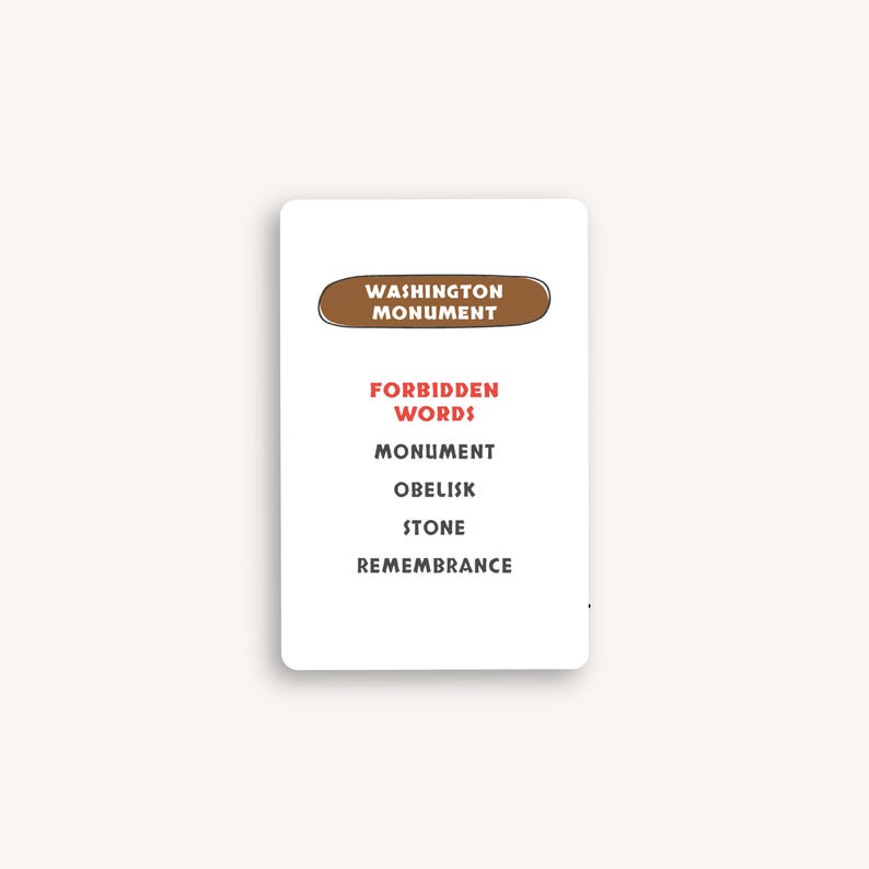 American Historical Wonders-themed Taboo Game 50 Printable Cards for ...