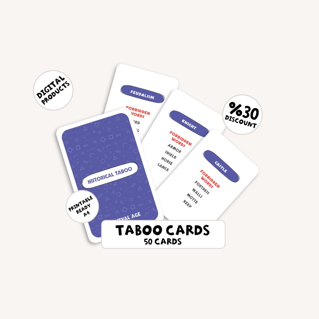 Medieval-themed Taboo Game - 50 Printable Cards for Kids - Educational ...
