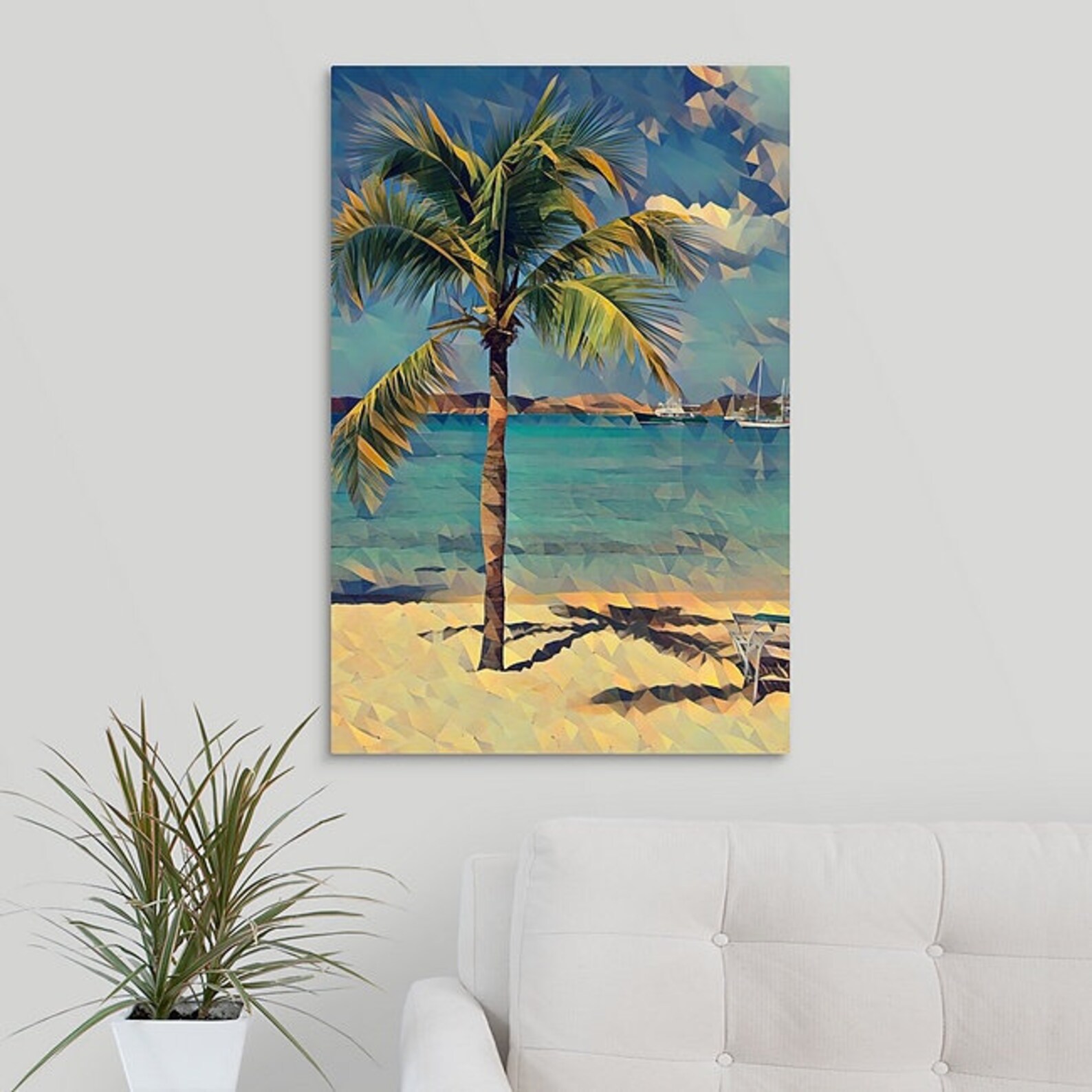 Artistic Print of Palm Trees in USVI With Bay - St Thomas in Background ...
