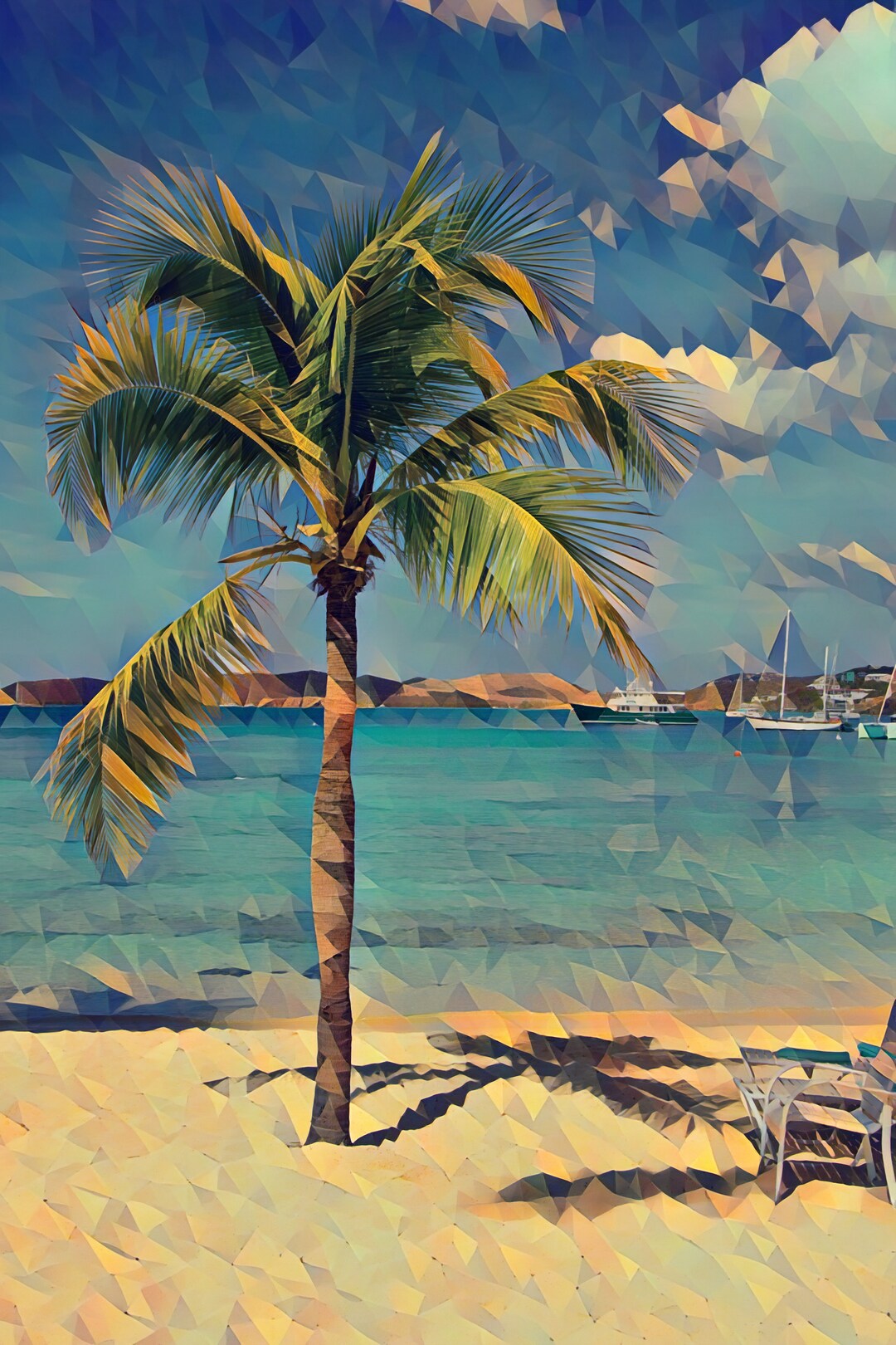 Artistic Print of Palm Trees in USVI With Bay - St Thomas in Background ...