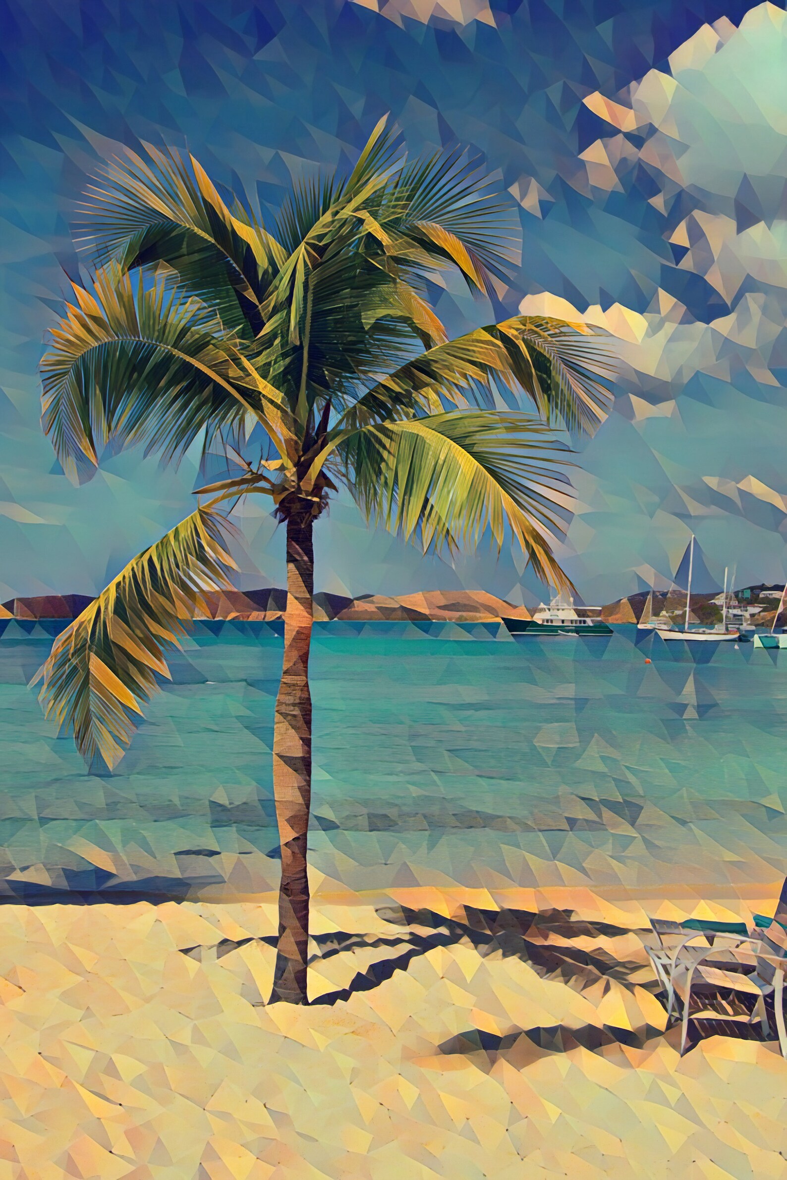 Artistic Print of Palm Trees in USVI With Bay - St Thomas in Background ...