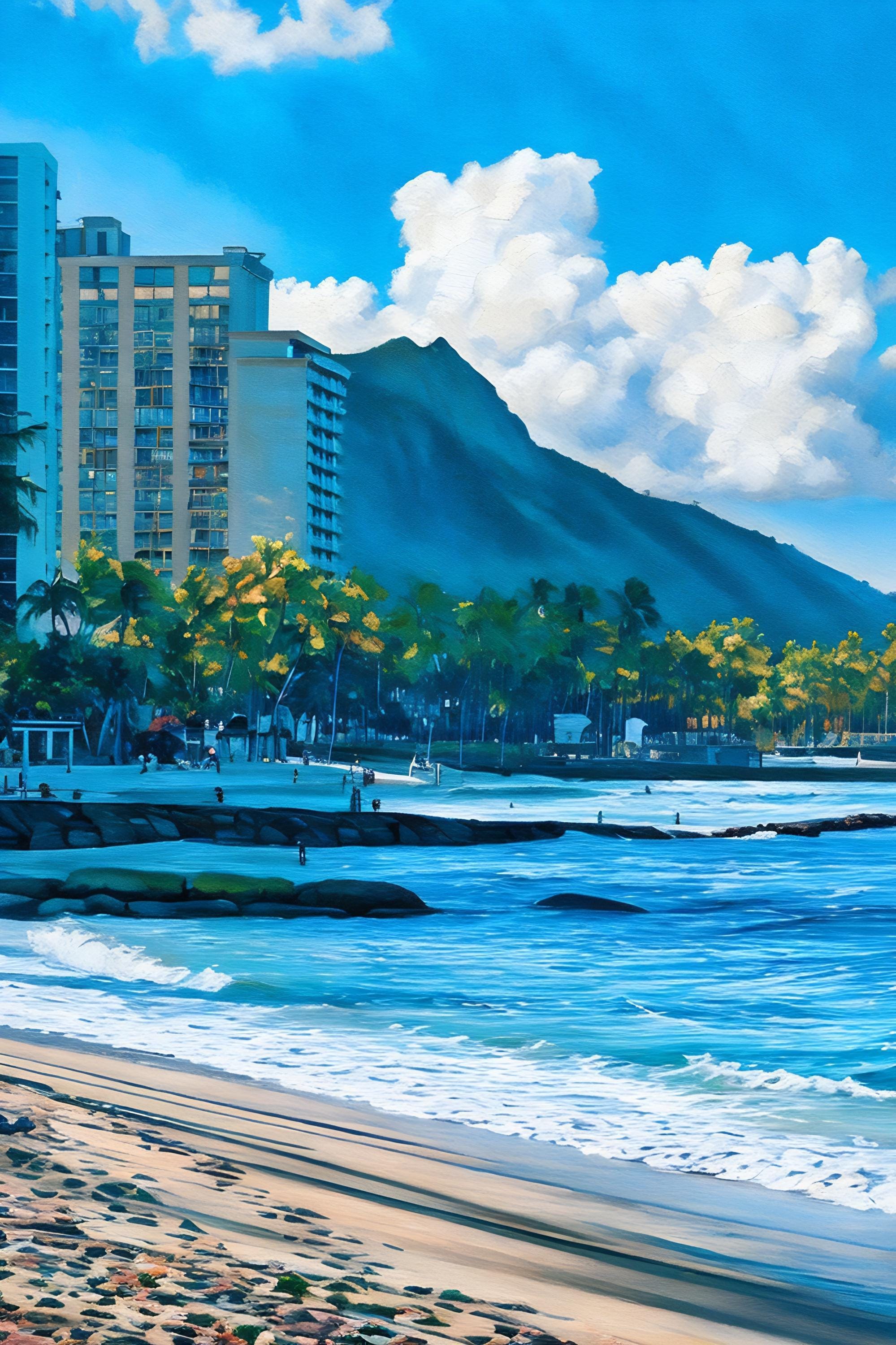 Artistic Print of Waikiki Diamond Head, Oahu Hawaii - Etsy