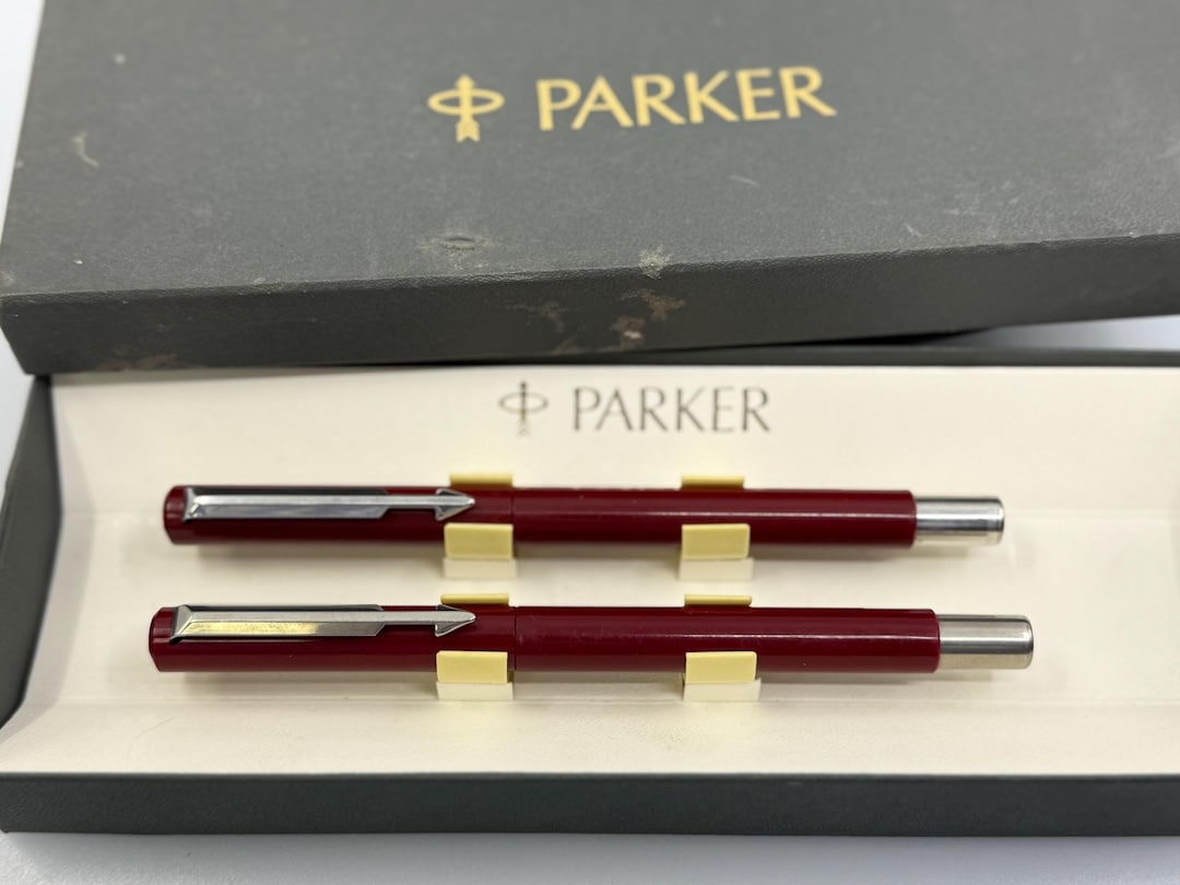 Parker 45 Burgundy Pen Set | Fountain Pen + Ballpoint | Steel Cap ...