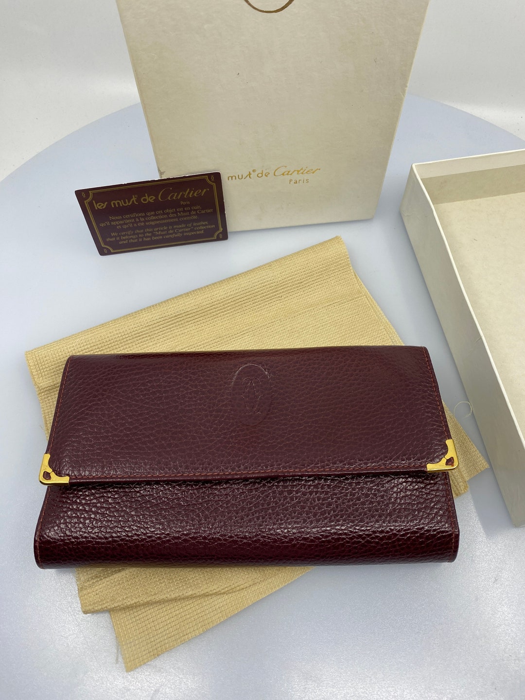International must De Cartier Wallet in Bordeaux Calfskin New, With Box ...